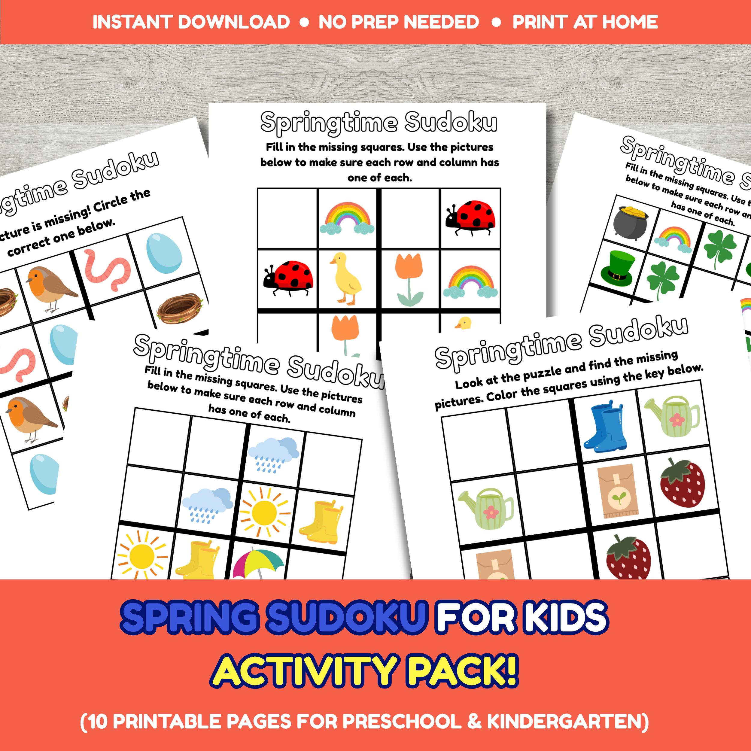 Spring Themed Sudoku Worksheets for Kids, Printable Preschool Logic ...