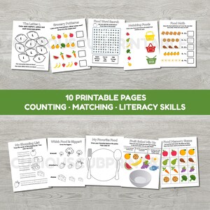 Grocery Food Activity Pack for Kids, 10 Printable Pages, Preschool and ...