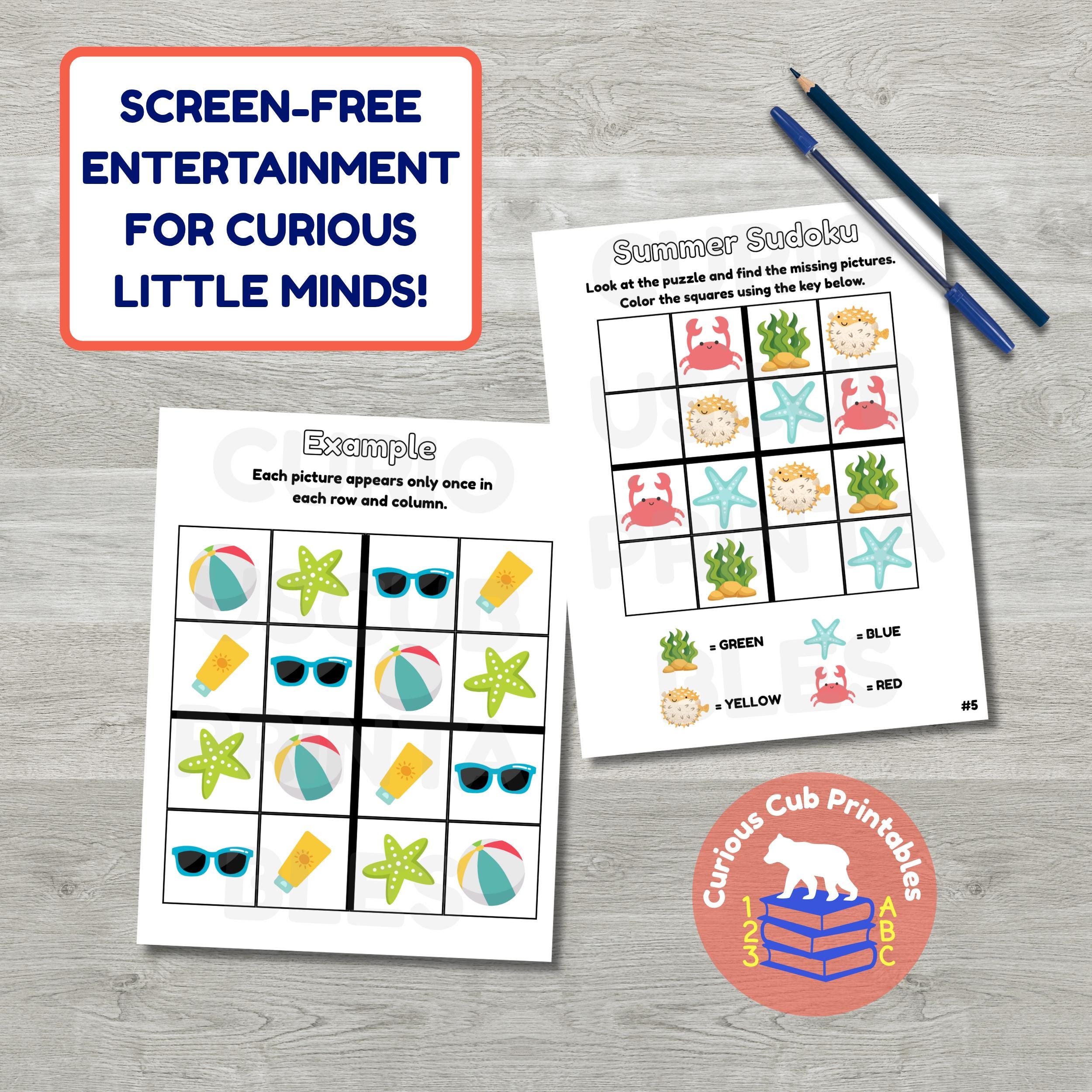 Summer Themed Sudoku Worksheets for Kids, Printable Preschool Logic ...