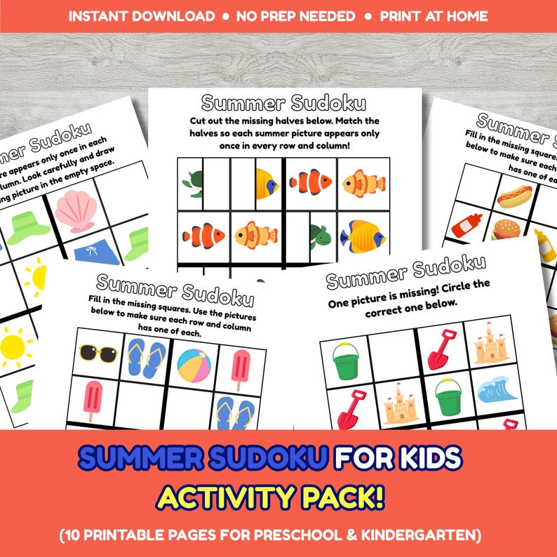 Summer Themed Sudoku Worksheets for Kids, Printable Preschool Logic ...