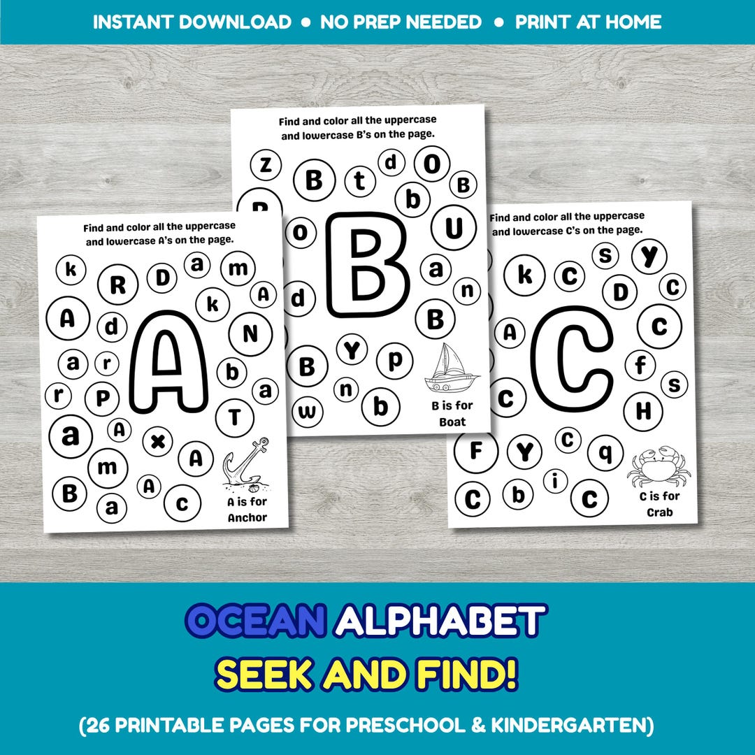 Ocean Alphabet Seek and Find, 26 Letter Coloring Worksheets, Preschool ...