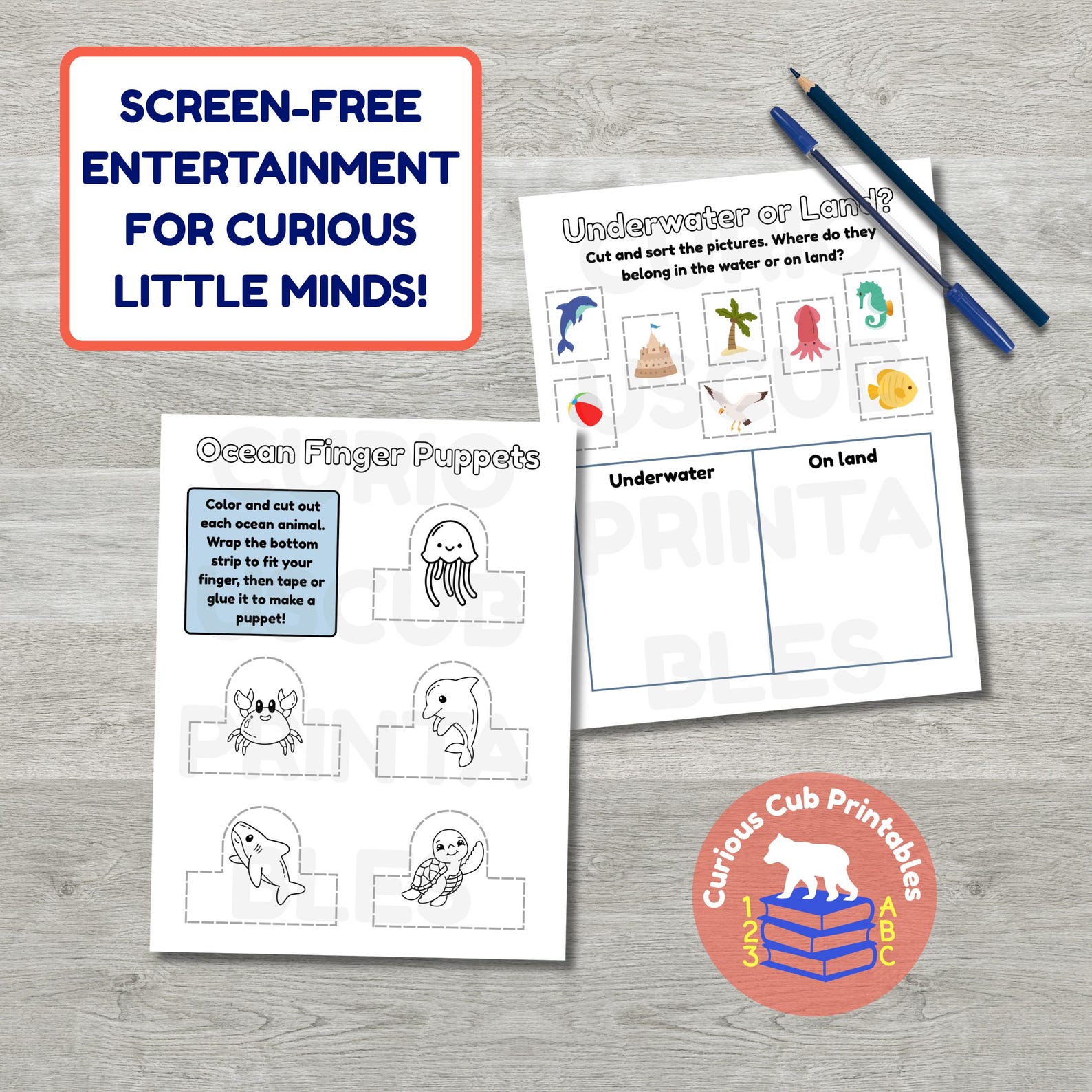 Ocean Scissor Skills Pack for Kids, Fun Learning Worksheets, Fine Motor ...