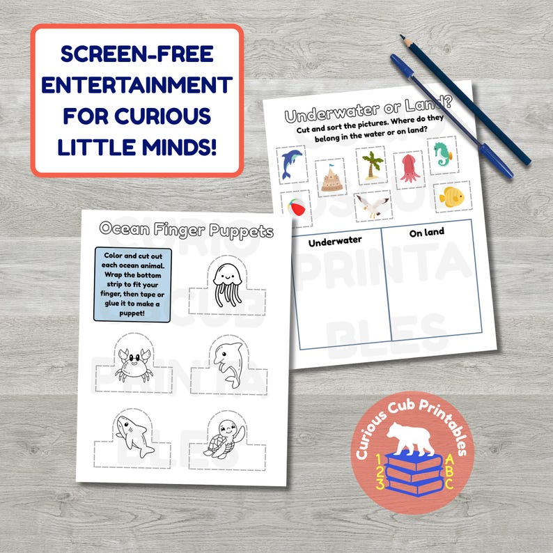 Ocean Scissor Skills Pack for Kids, Fun Learning Worksheets, Fine Motor ...