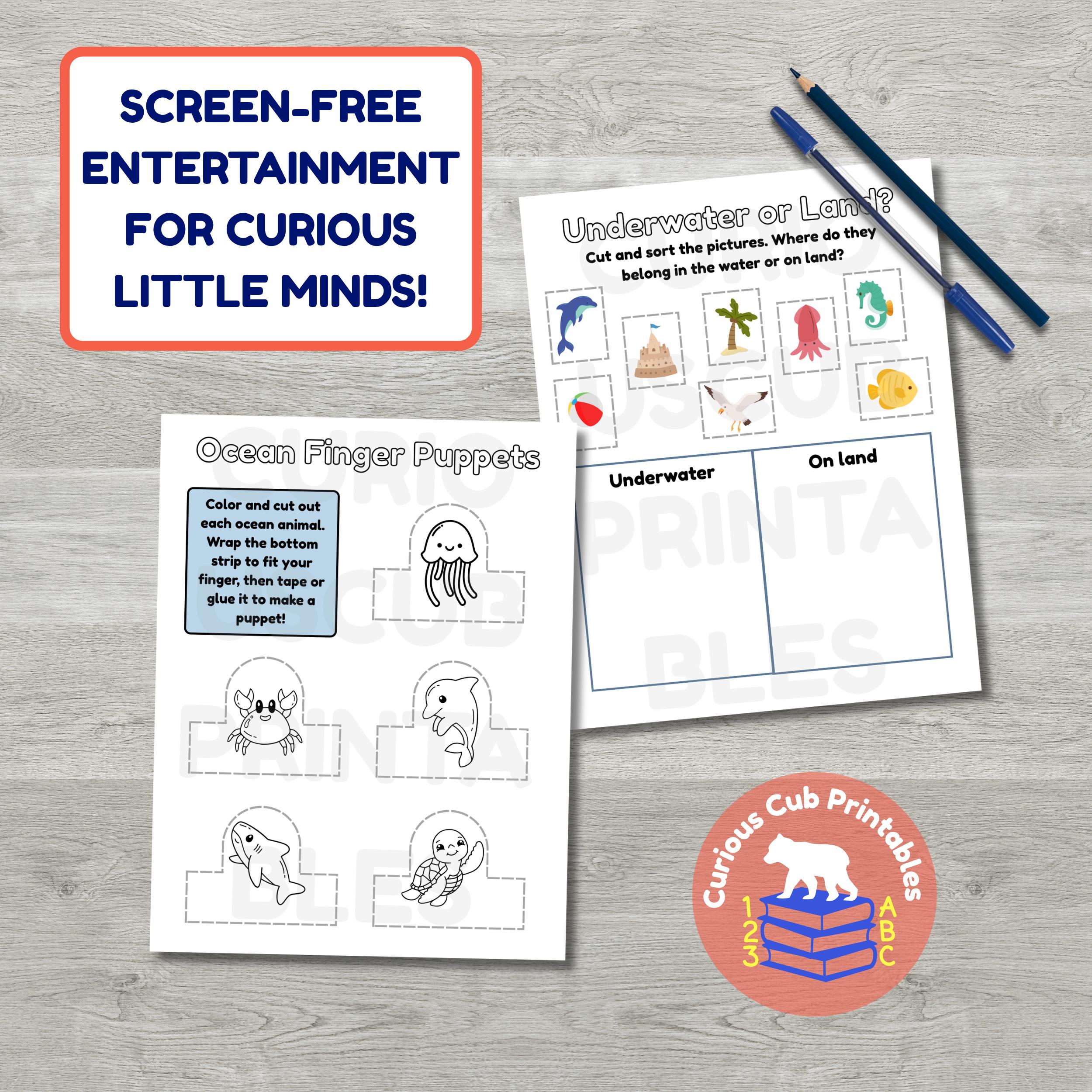 Ocean Scissor Skills Pack for Kids, Fun Learning Worksheets, Fine Motor ...