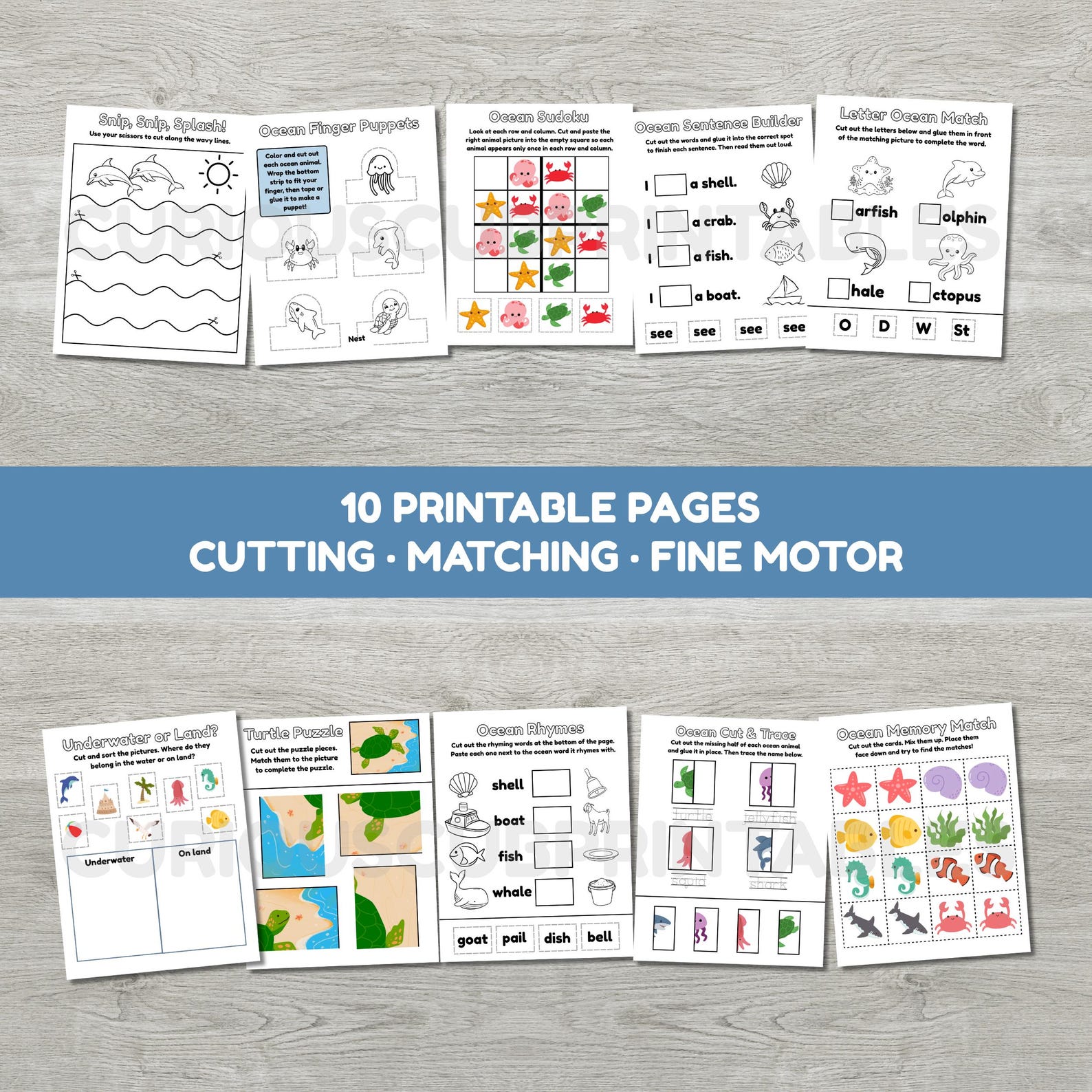 Ocean Scissor Skills Pack for Kids, Fun Learning Worksheets, Fine Motor ...