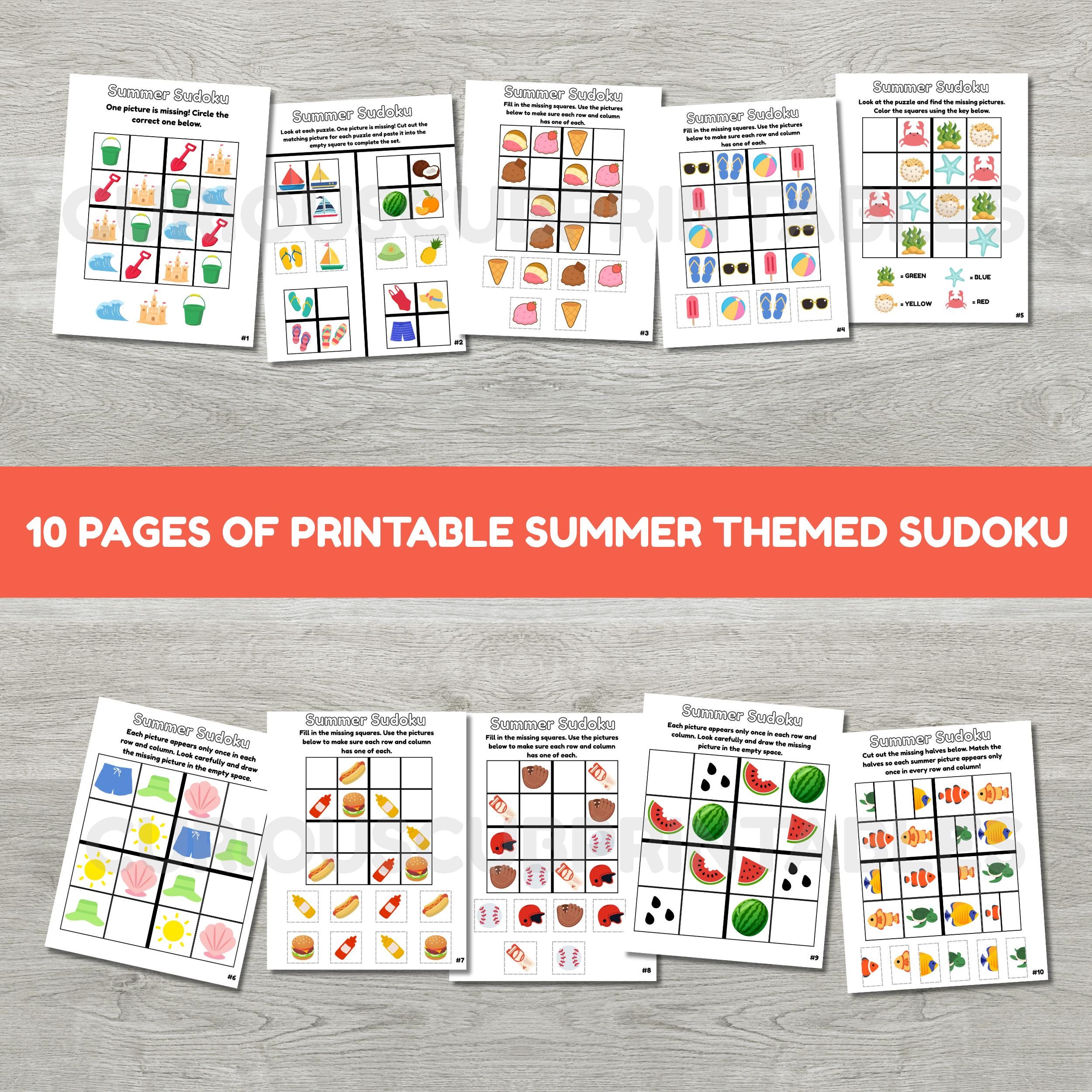 Summer Themed Sudoku Worksheets for Kids, Printable Preschool Logic ...