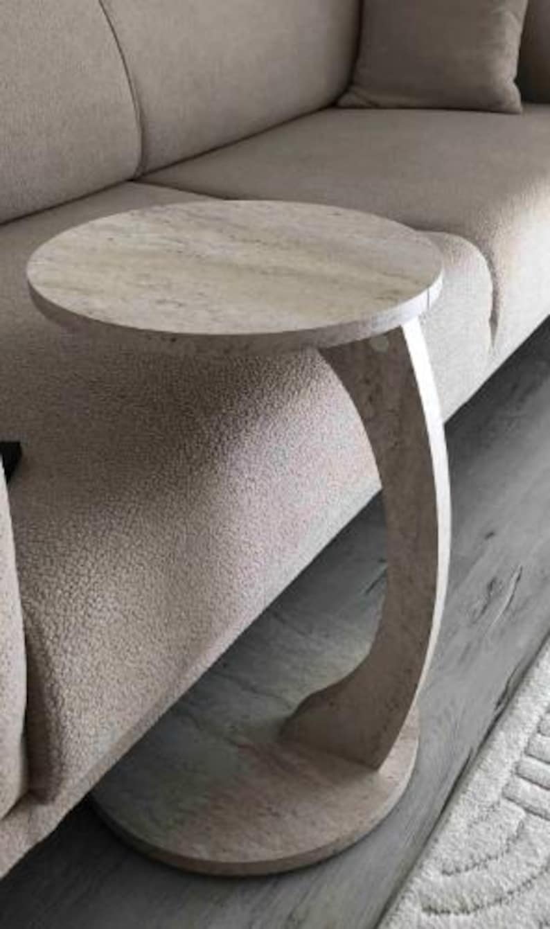 Rolling C-shaped Side Table, Travertine, Black and White Marble Sofa ...