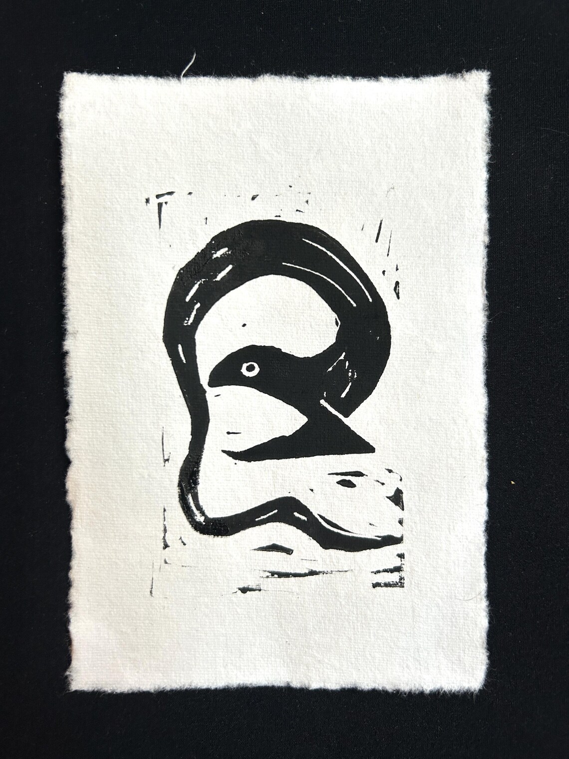 Gulper Eel Linocut Print – Hand-printed Deep Sea Art – 4x6 on White ...