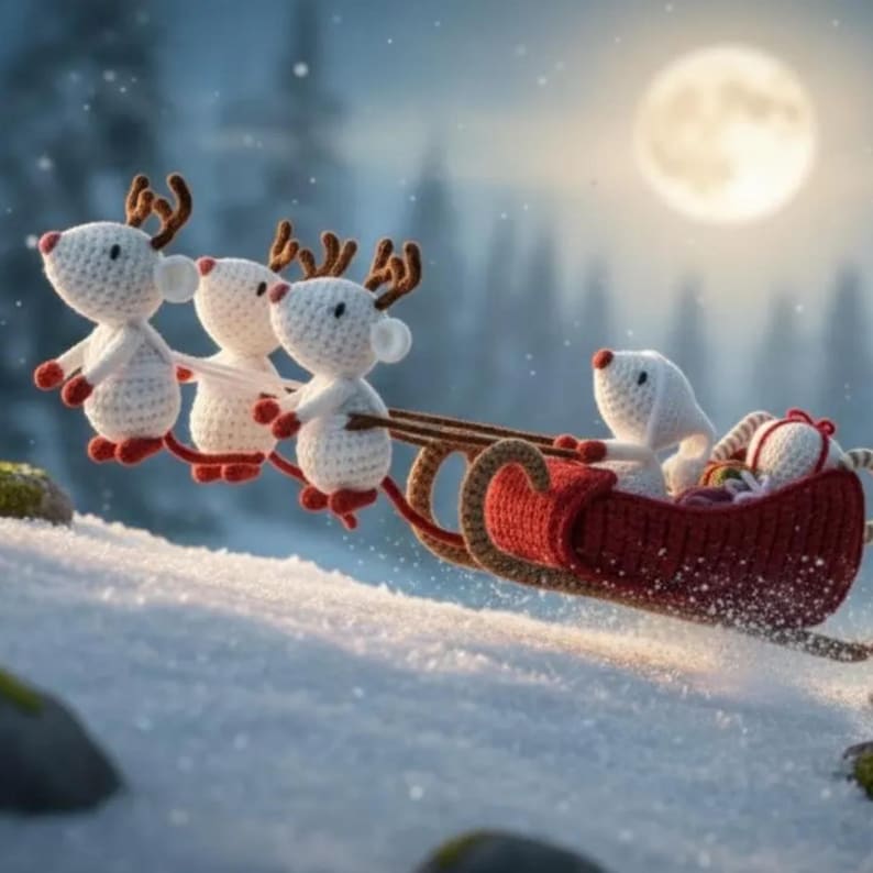 Christmas Crochet Pattern Mice Sleigh PDF | Amigurumi Reindeer Mice ...