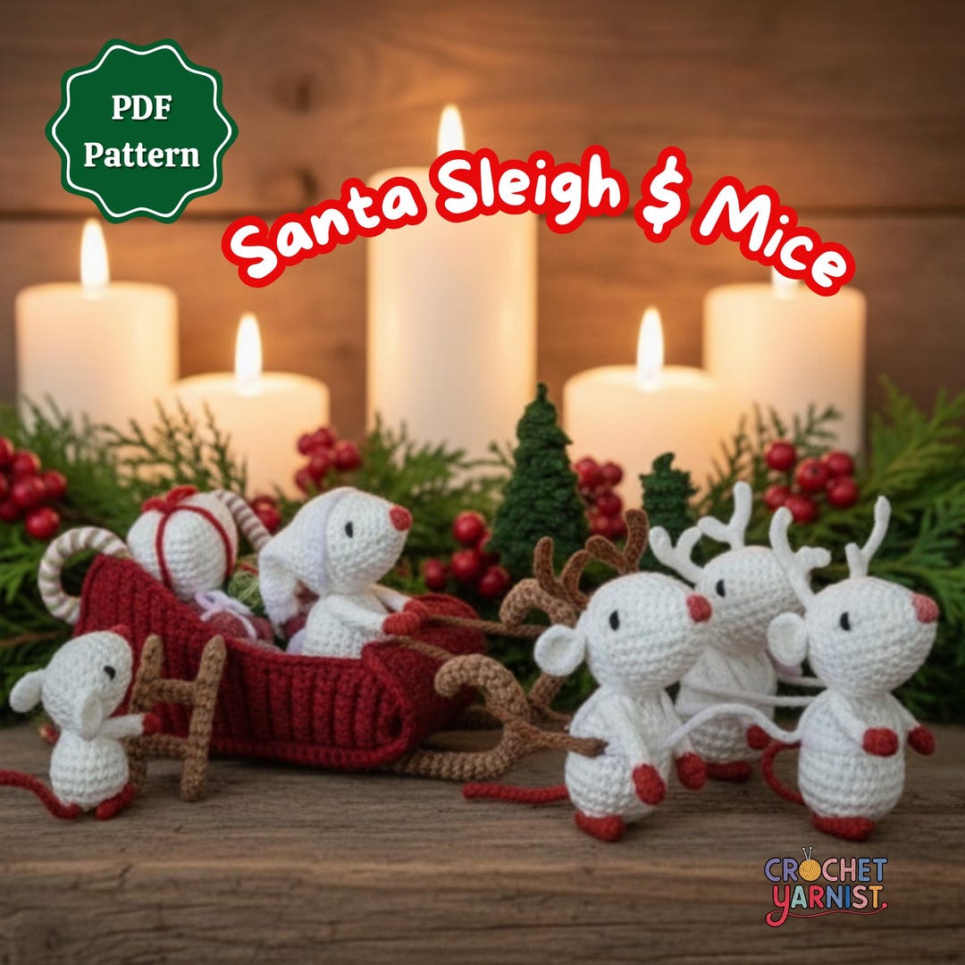Christmas Crochet Pattern Mice Sleigh PDF | Amigurumi Reindeer Mice ...