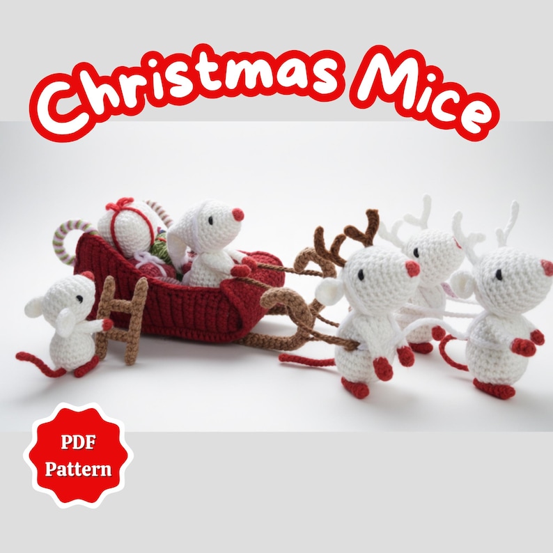 Christmas Crochet Pattern Mice Sleigh PDF | Amigurumi Reindeer Mice ...