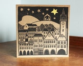 Linocut Christmas Card Nativity Scene Old Architecture - Etsy