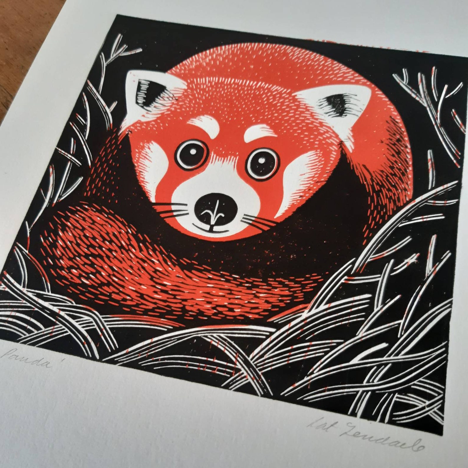 Red Panda Linocut Print Red Panda Art Print Hand Printed - Etsy