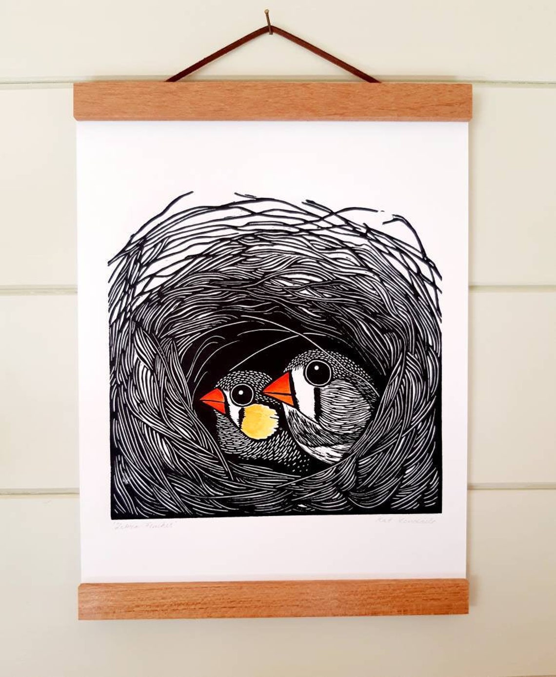 Zebra Finch Linocut Print Zebra Finch Linoprint Bird | Etsy