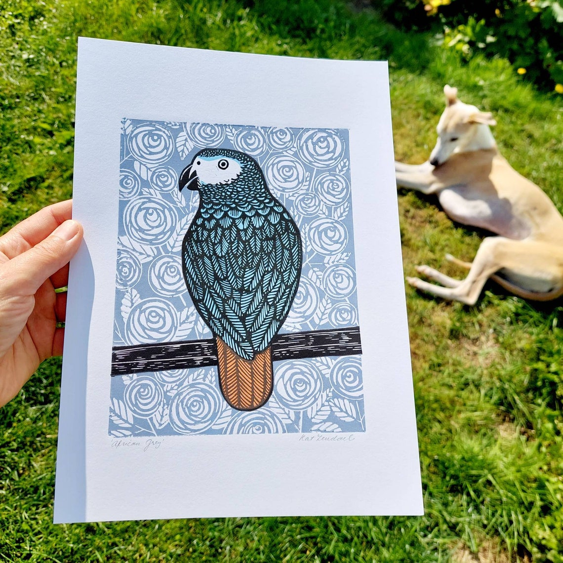 Linocut Print - Grey Parrot Linocut Print - Gift for Her - Gift for Him ...