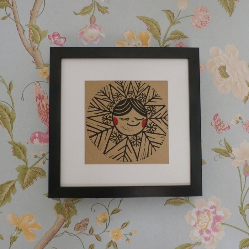 Christmas Linocut Card - Snowflake - Hand Printed Card - Kat Lendacka ...