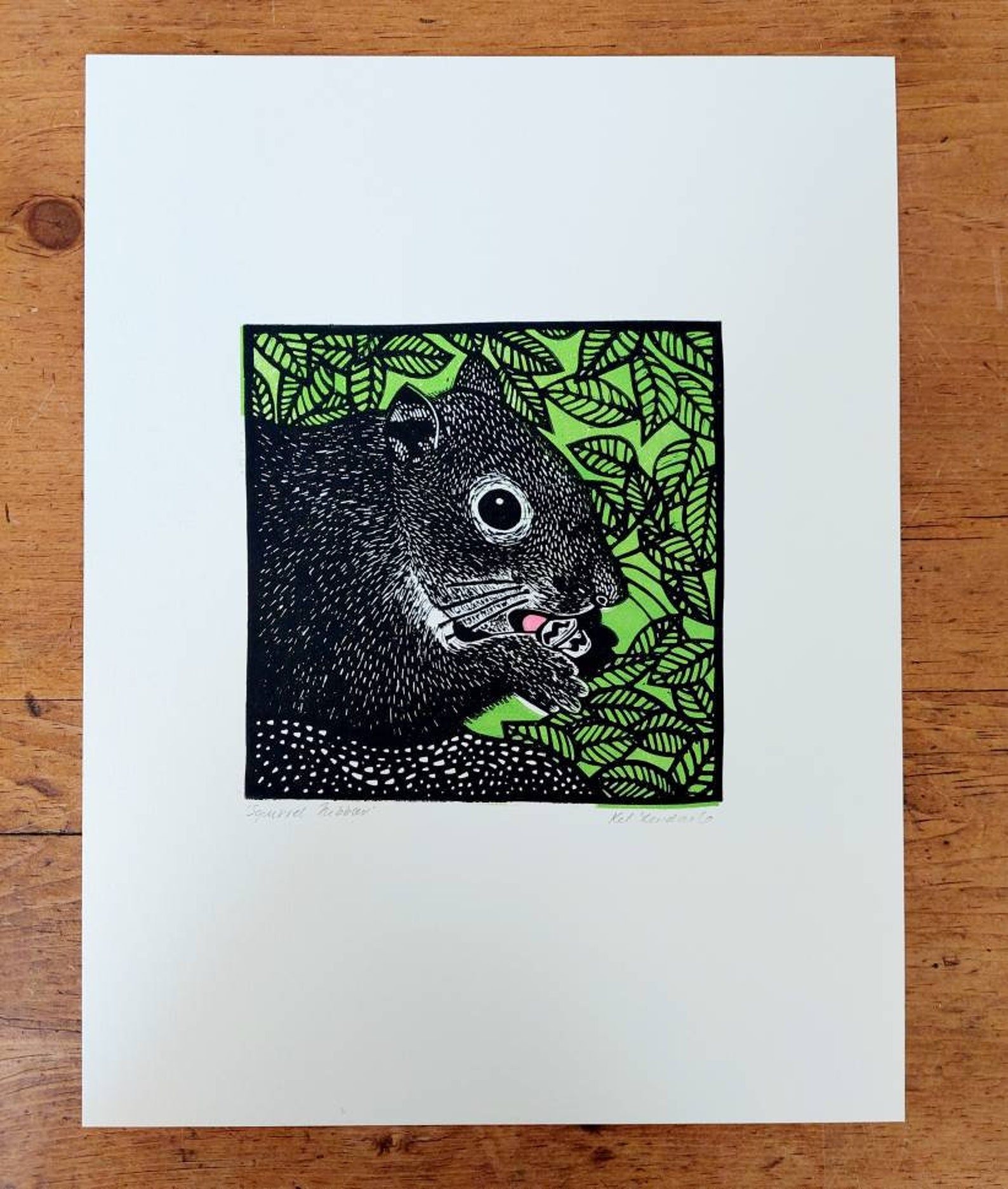 Squirrel Linocut Print Hand Printed Signed Open Edition Kat - Etsy
