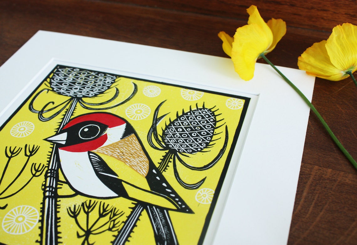 Linocut Print Goldfinch Linocut Print Gift for Her Gift - Etsy