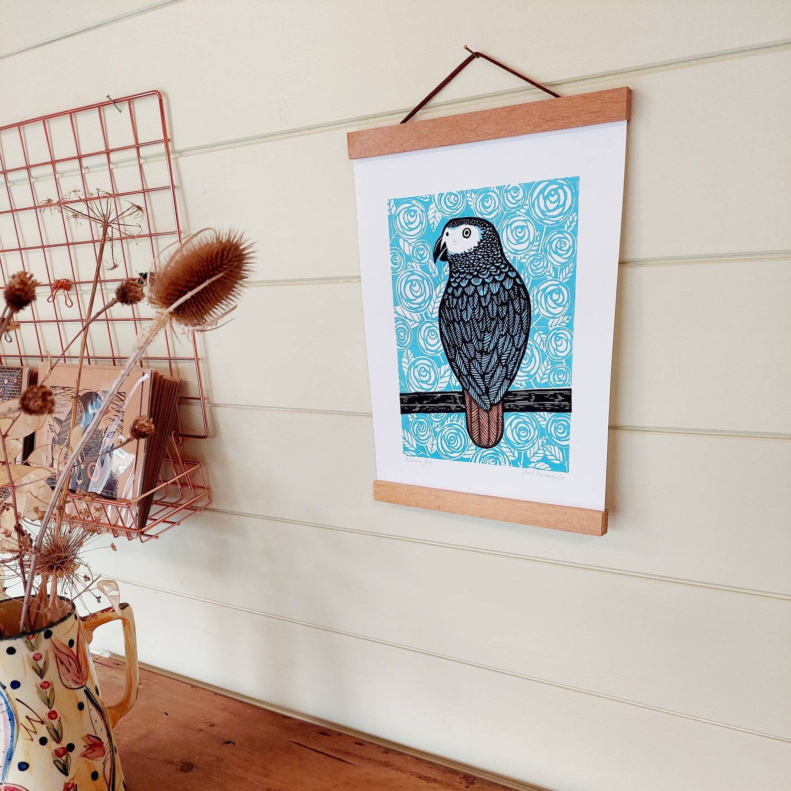 Linocut Print - Grey Parrot Linocut Print - Gift for Her - Gift for Him ...