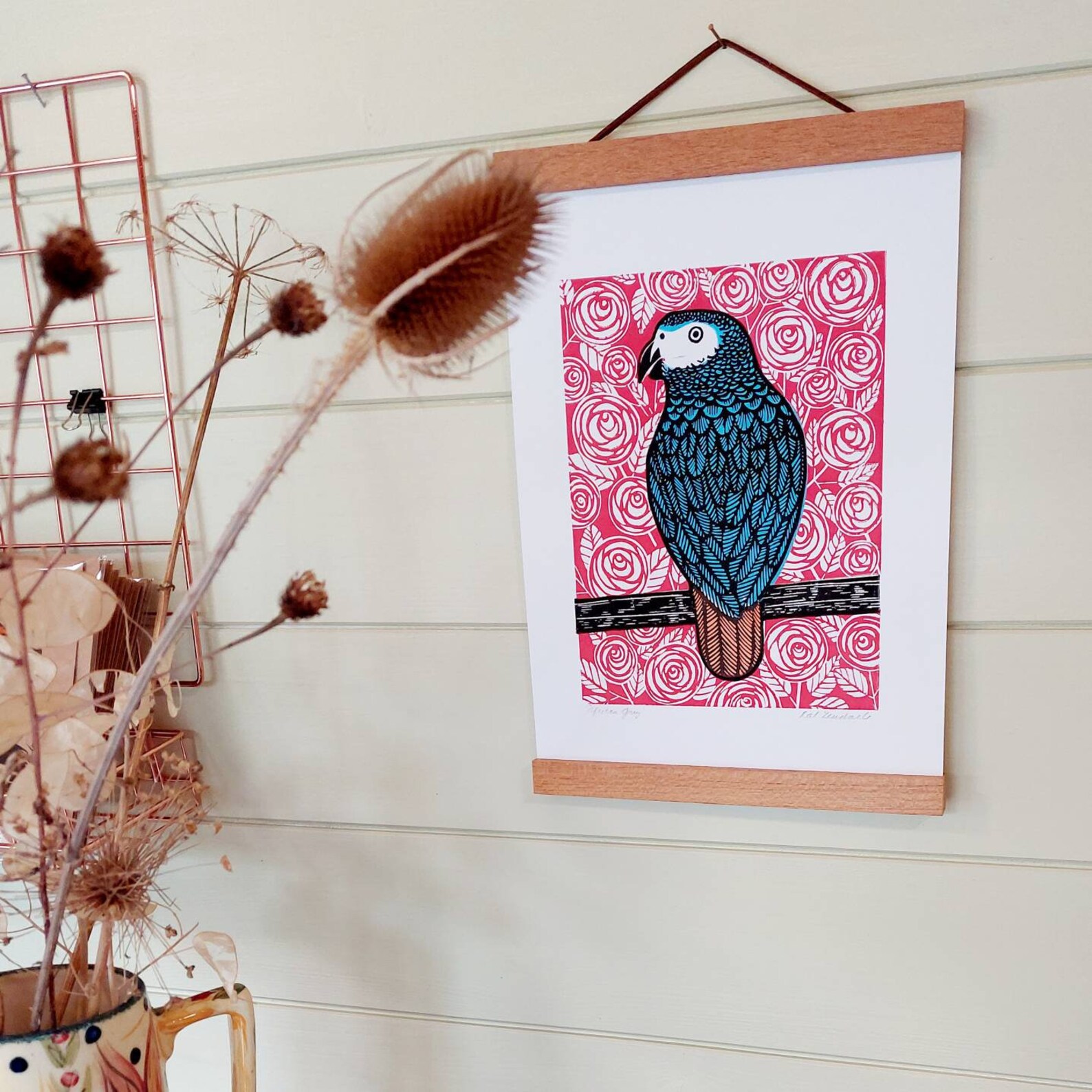 Linocut Print - Grey Parrot Linocut Print - Gift for Her - Gift for Him ...