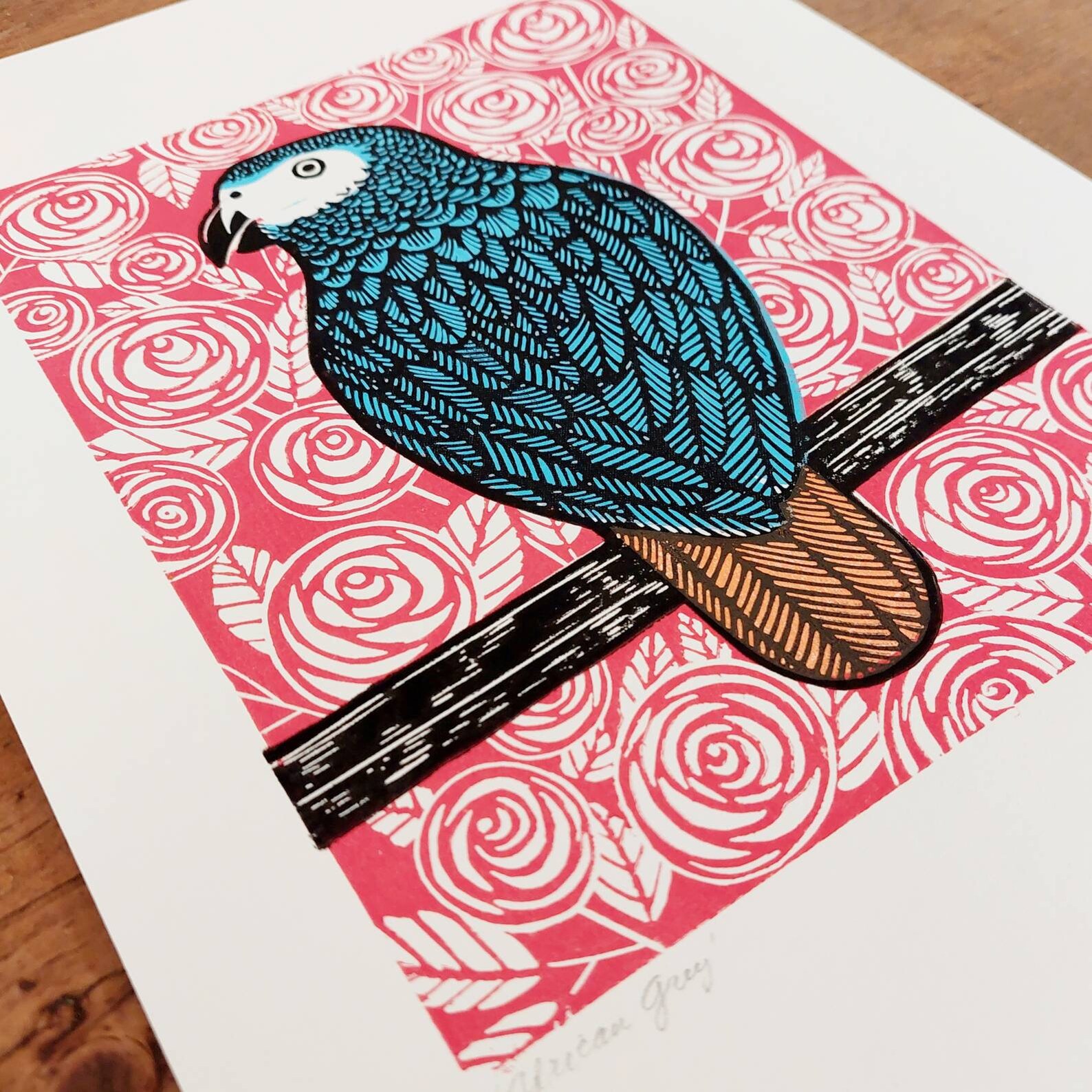 Linocut Print - Grey Parrot Linocut Print - Gift for Her - Gift for Him ...