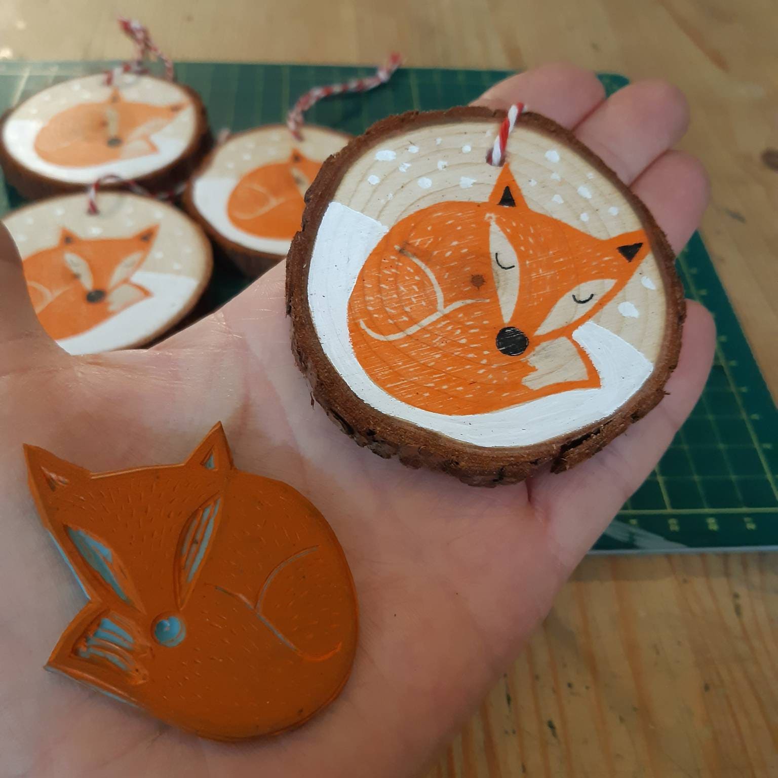 Fox Christmas Tree Ornament, Handmade Tree Decoration, Wood Slice ...
