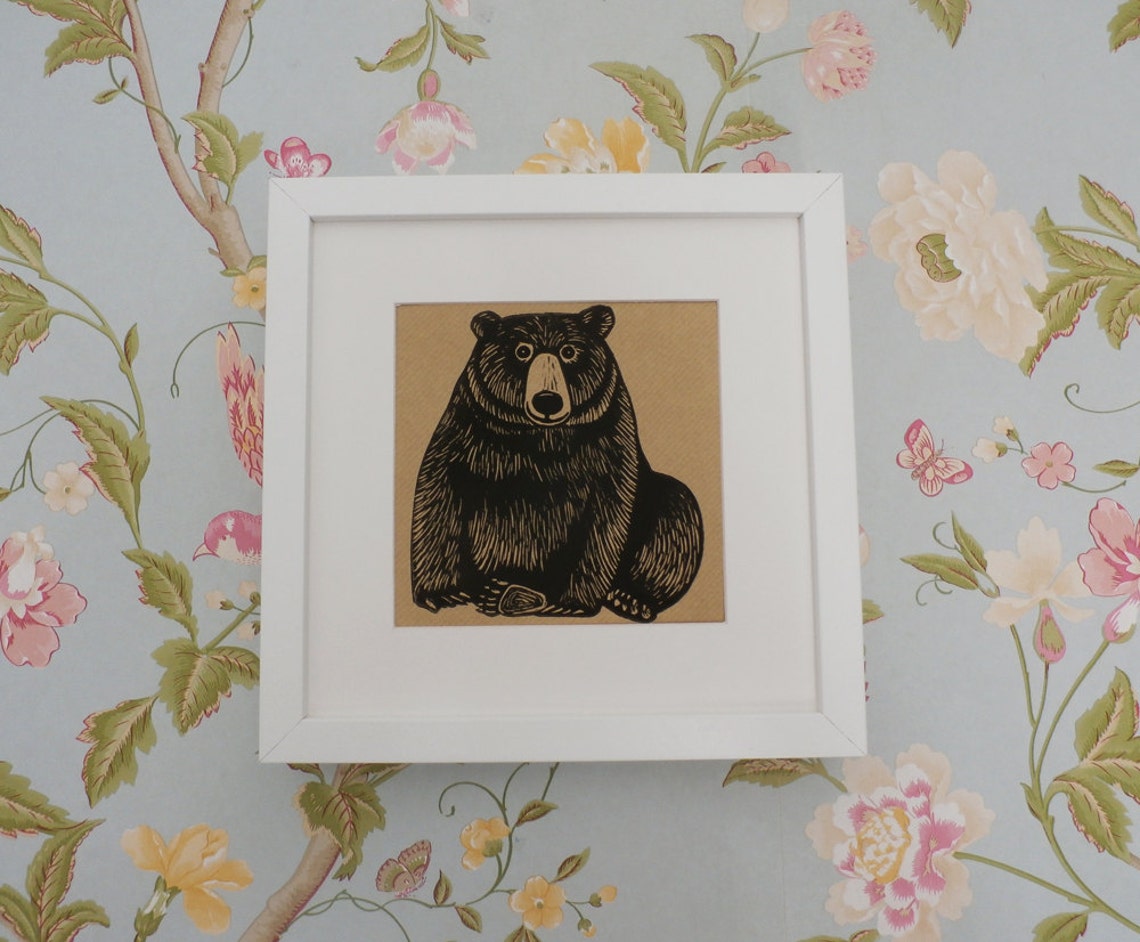 Bear Linocut Print Bear Linoprint Card Lino Print Kat | Etsy