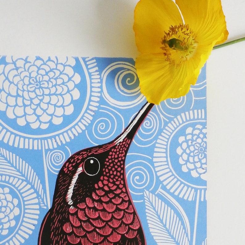 Hummingbird Print Hummingbird Linocut Print Linoprint Lino - Etsy
