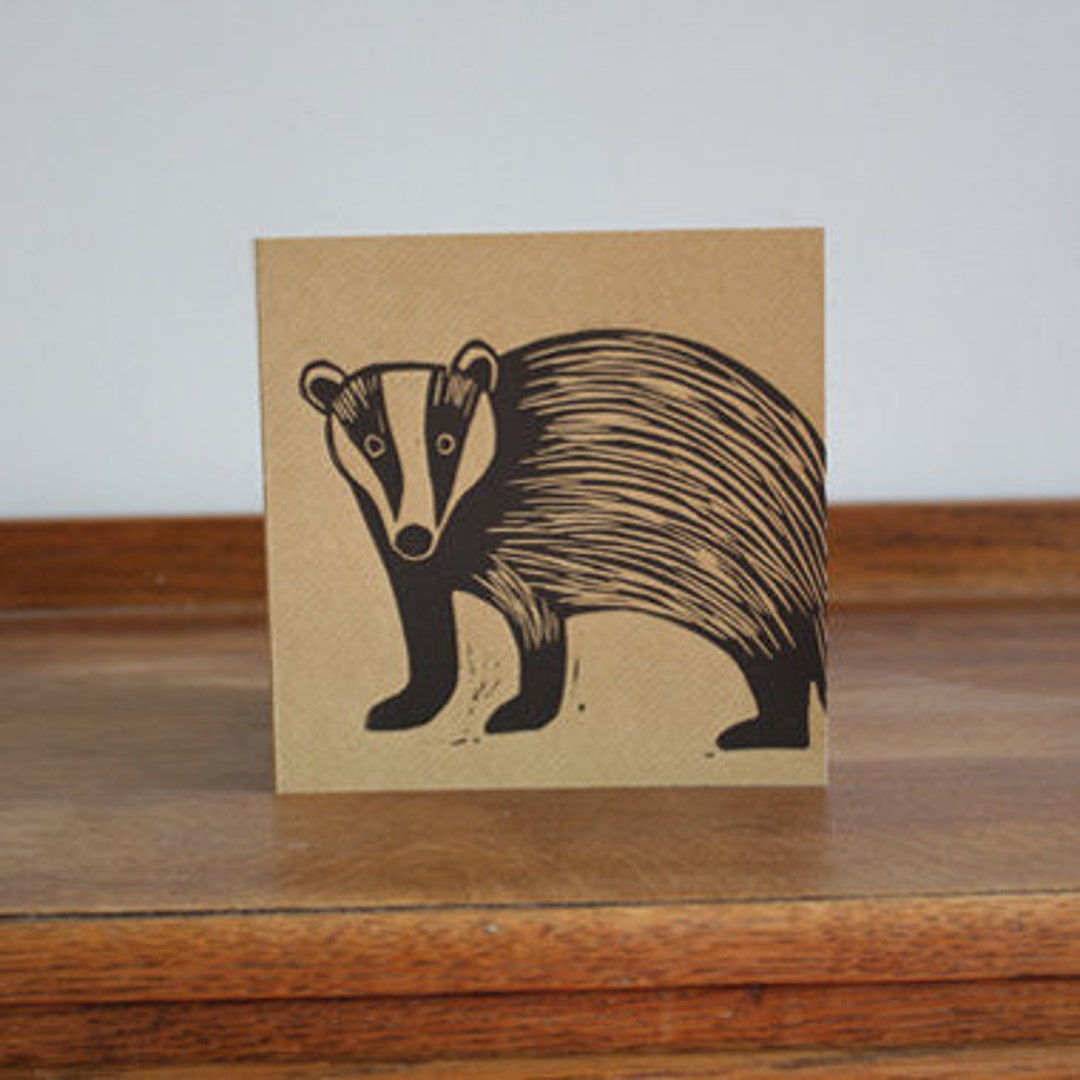 Badger Linocut Print, Badger Greeting Card, Badger Linoprint, Kat ...
