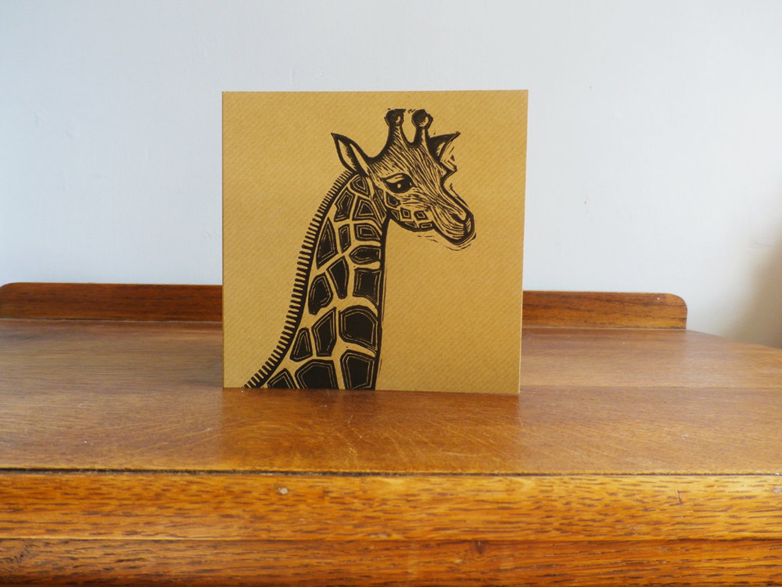 Linocut Print - Giraffe Linocut - Linocut Card - Hand Printed - Blank ...