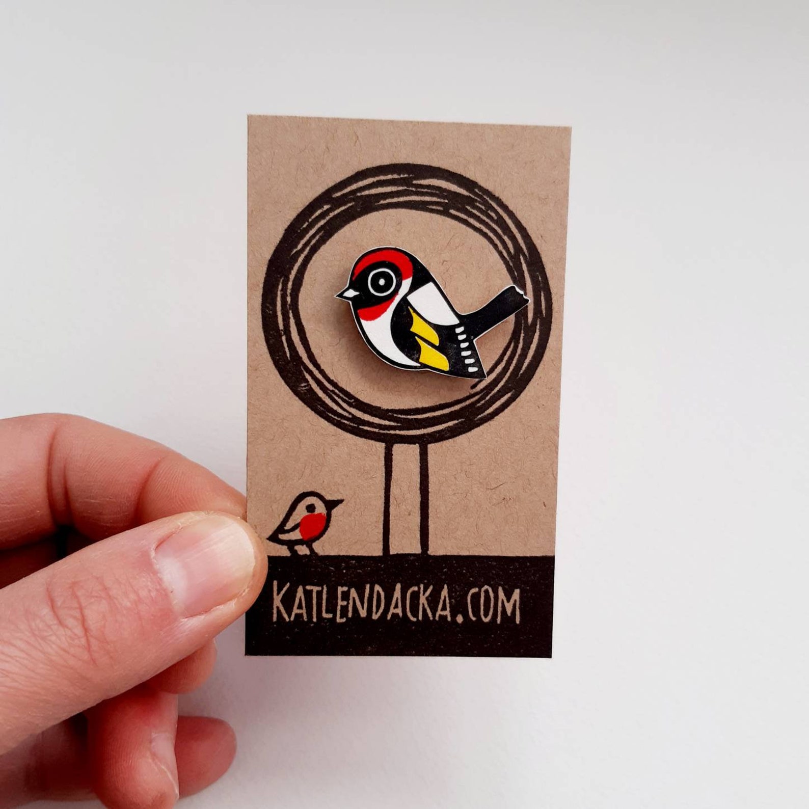 Goldfinch Pin Goldfinch Badge Linocut Shrink Plastic Pin | Etsy