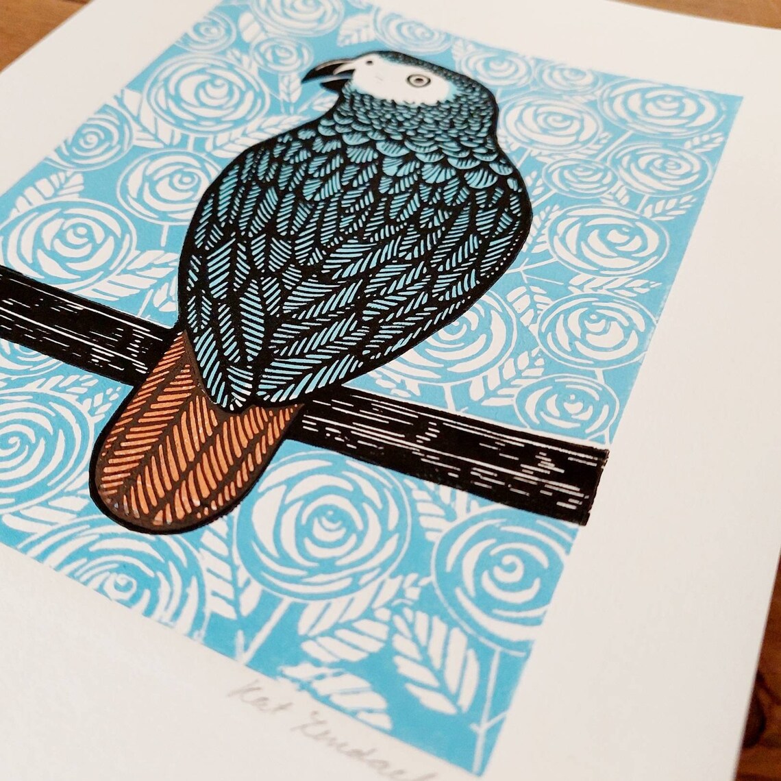 Linocut Print - Grey Parrot Linocut Print - Gift for Her - Gift for Him ...