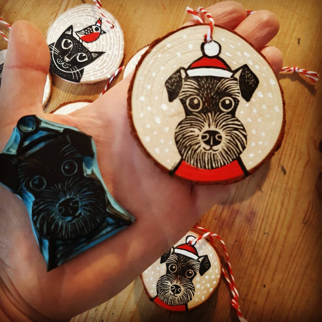 Schnauzer Dog Christmas Tree Decoration - Hand Printed - Handmade ...