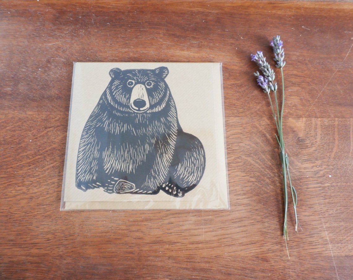 Bear Linocut Print Bear Linoprint Card Lino Print Kat - Etsy