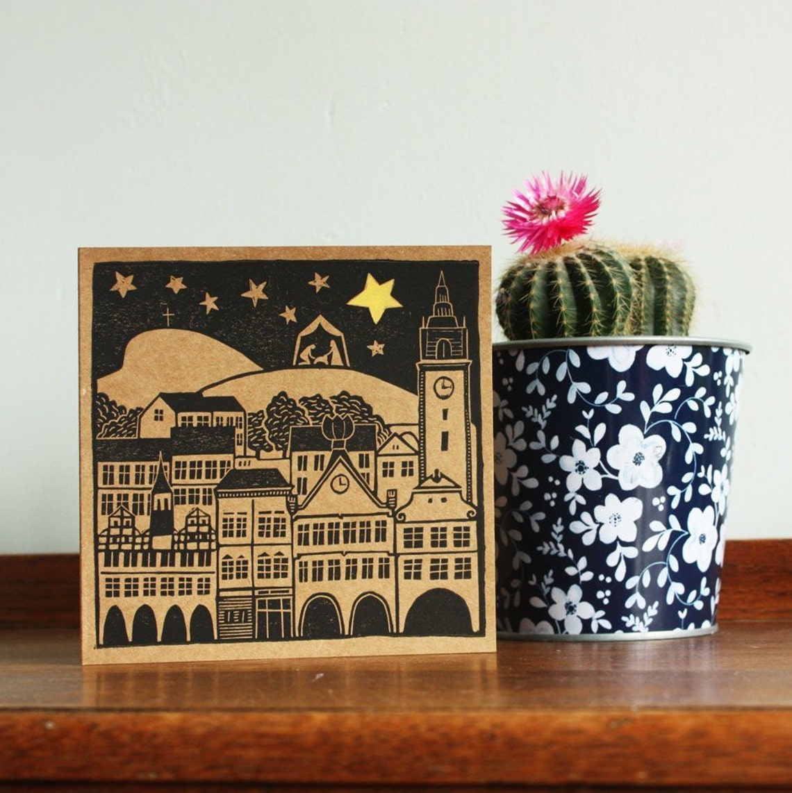 Linocut Christmas Card Nativity Scene Old Architecture - Etsy