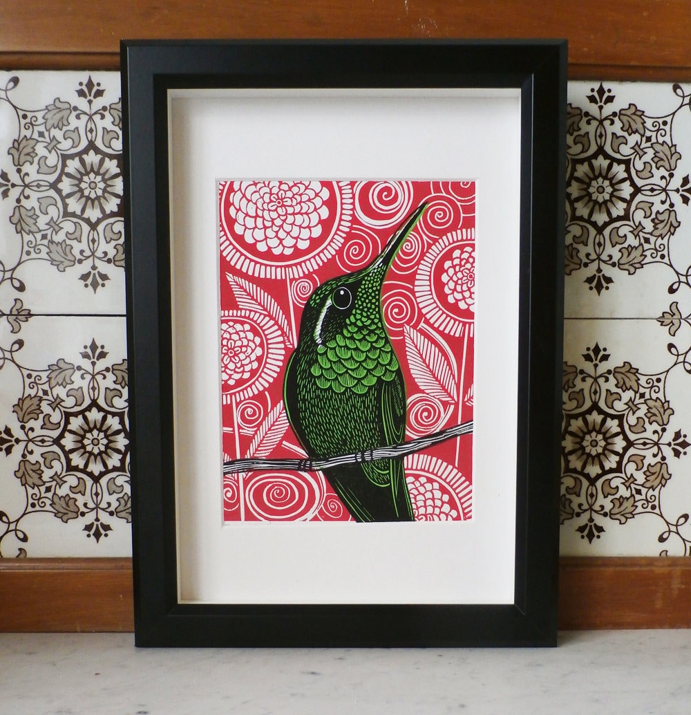 Hummingbird linocut print Hummingbird linoprint Bird | Etsy
