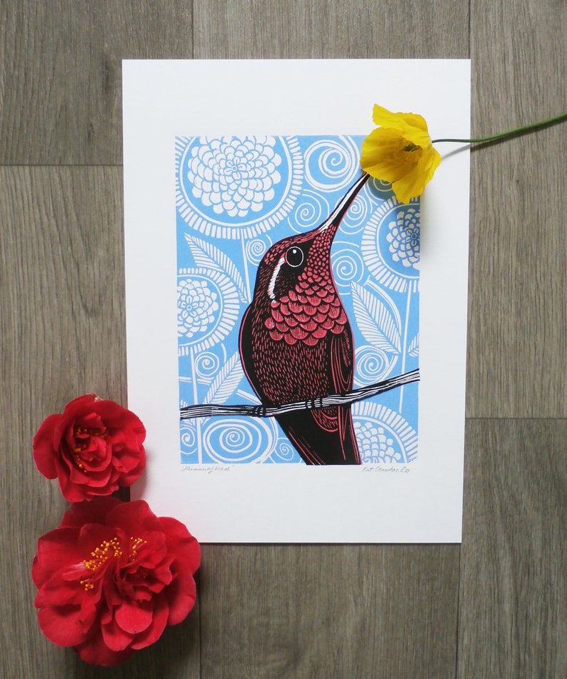 Hummingbird Linocut Print Original Linocut Print Signed Open - Etsy