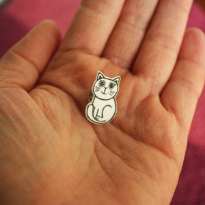Cat Pin, Cat Badge, Linocut Shrink Plastic Pin, Shrink Plastic Jewelry ...