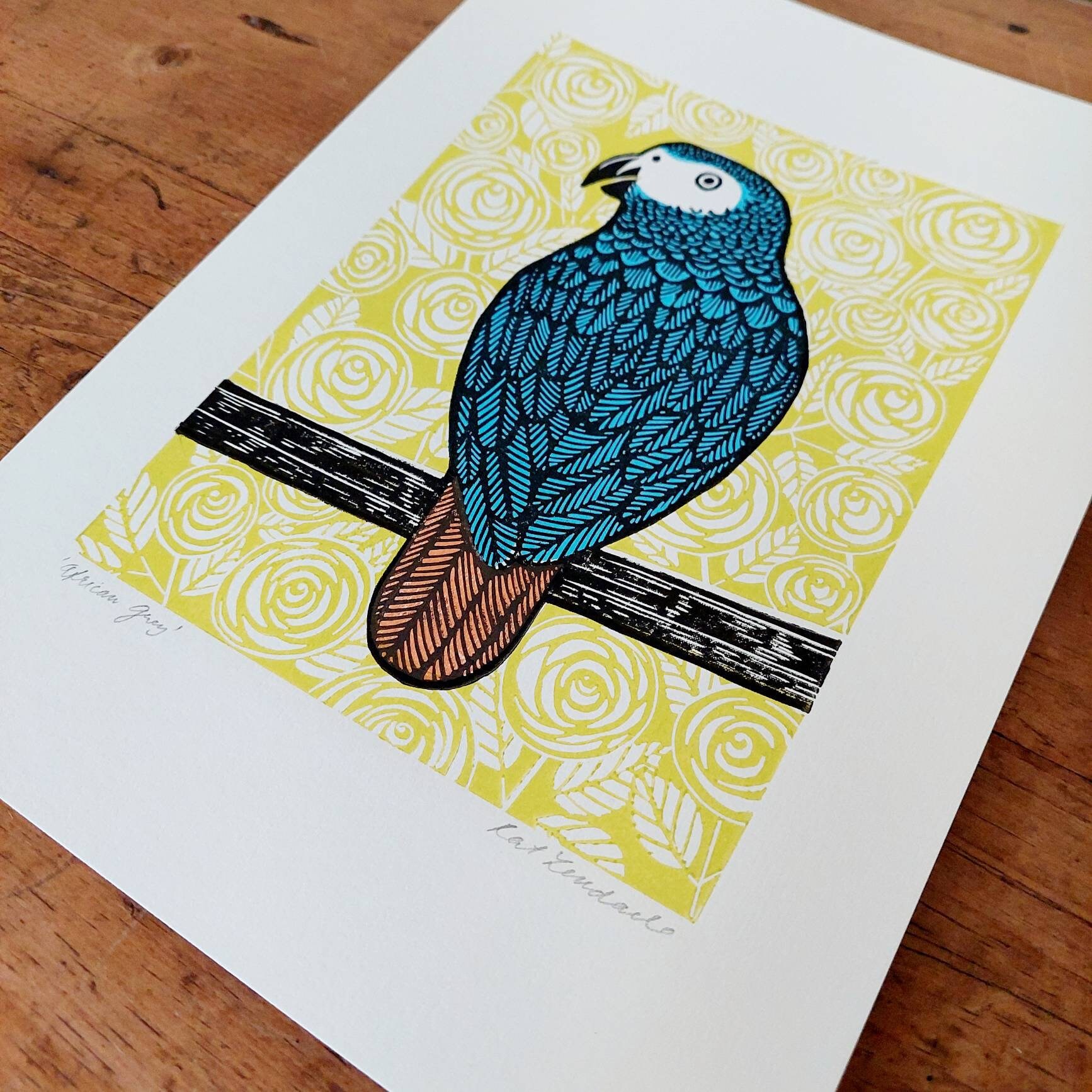 Linocut Print Grey Parrot Linocut Print Gift for Her - Etsy UK