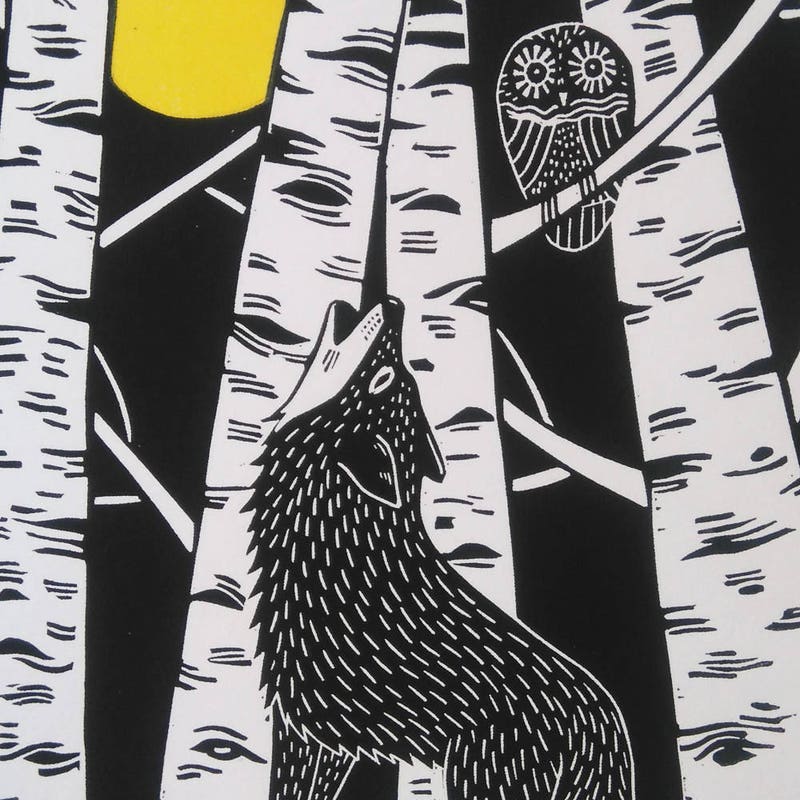 Wolf Linocut - Etsy