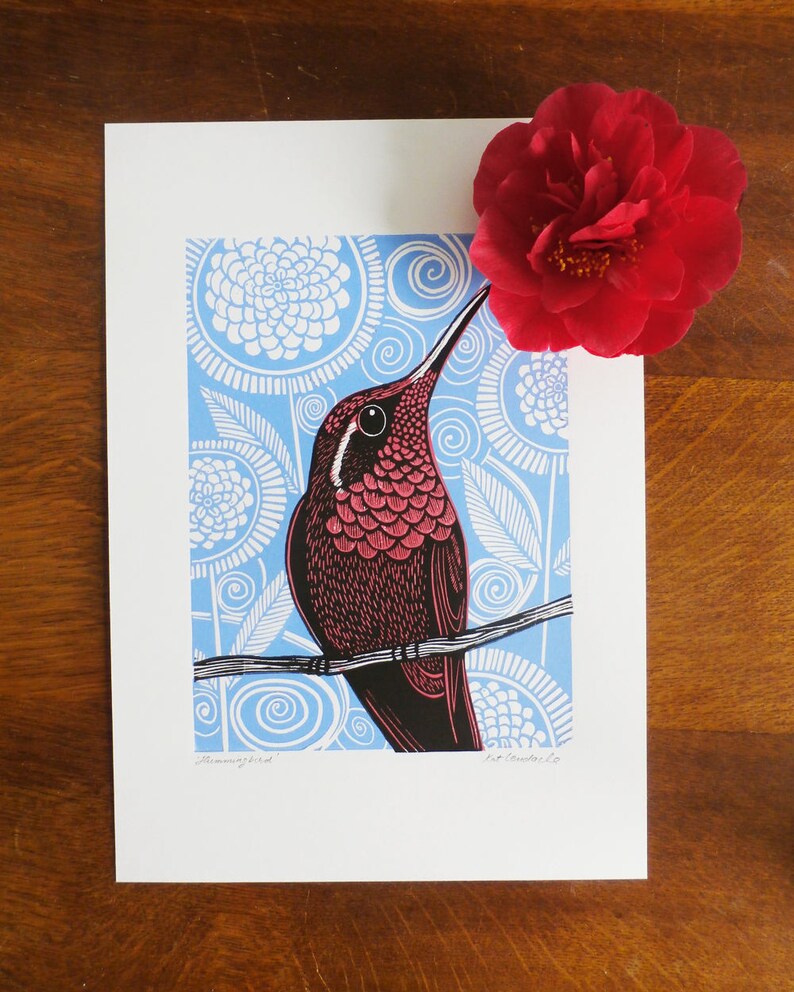 Hummingbird Linocut Print Original Linocut Print Signed Open - Etsy