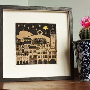 Linocut Christmas Card - Nativity Scene - Old Architecture - Kat ...