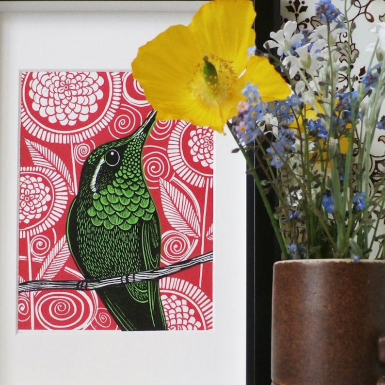Hummingbird Print Hummingbird Linocut Print Linoprint Lino - Etsy