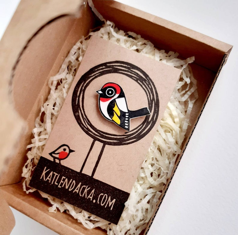 Goldfinch Pin Goldfinch Badge Linocut Shrink Plastic Pin | Etsy