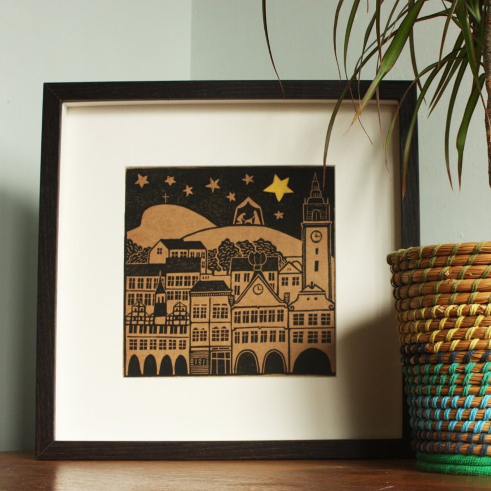 Linocut Christmas Card Nativity Scene Old Architecture - Etsy