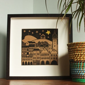 Linocut Christmas Card - Nativity Scene - Old Architecture - Kat ...