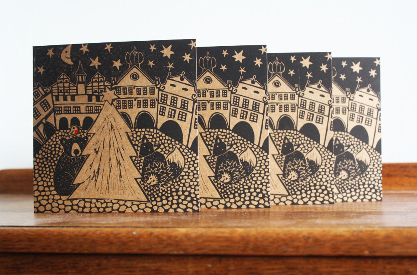 Christmas Linocut Card Christmas in Town Hand Printed Card | Etsy UK