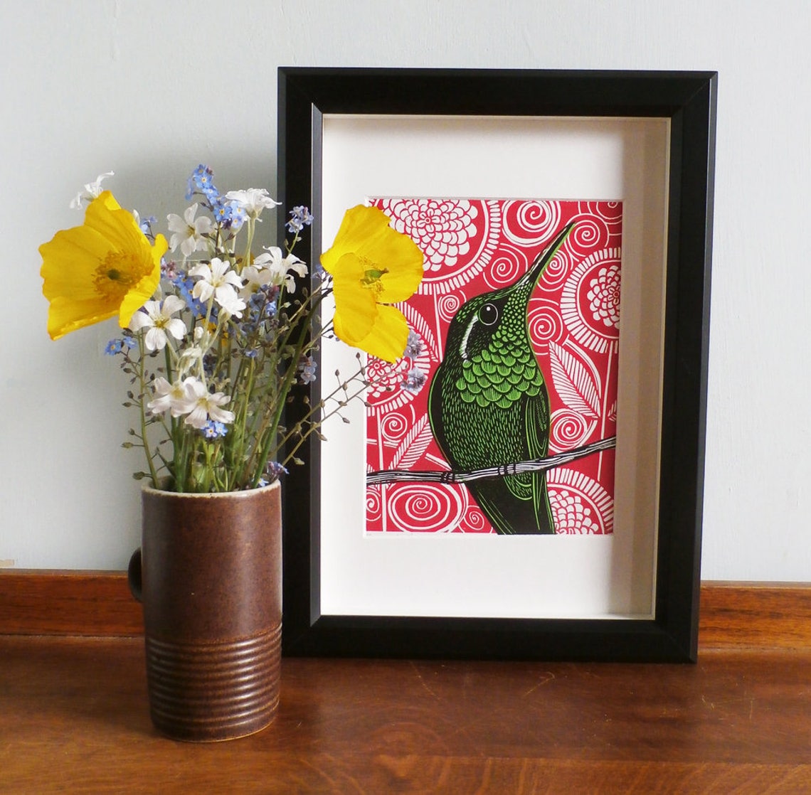 Hummingbird Linocut Print - Hummingbird Linoprint - Mothers Day Gift ...