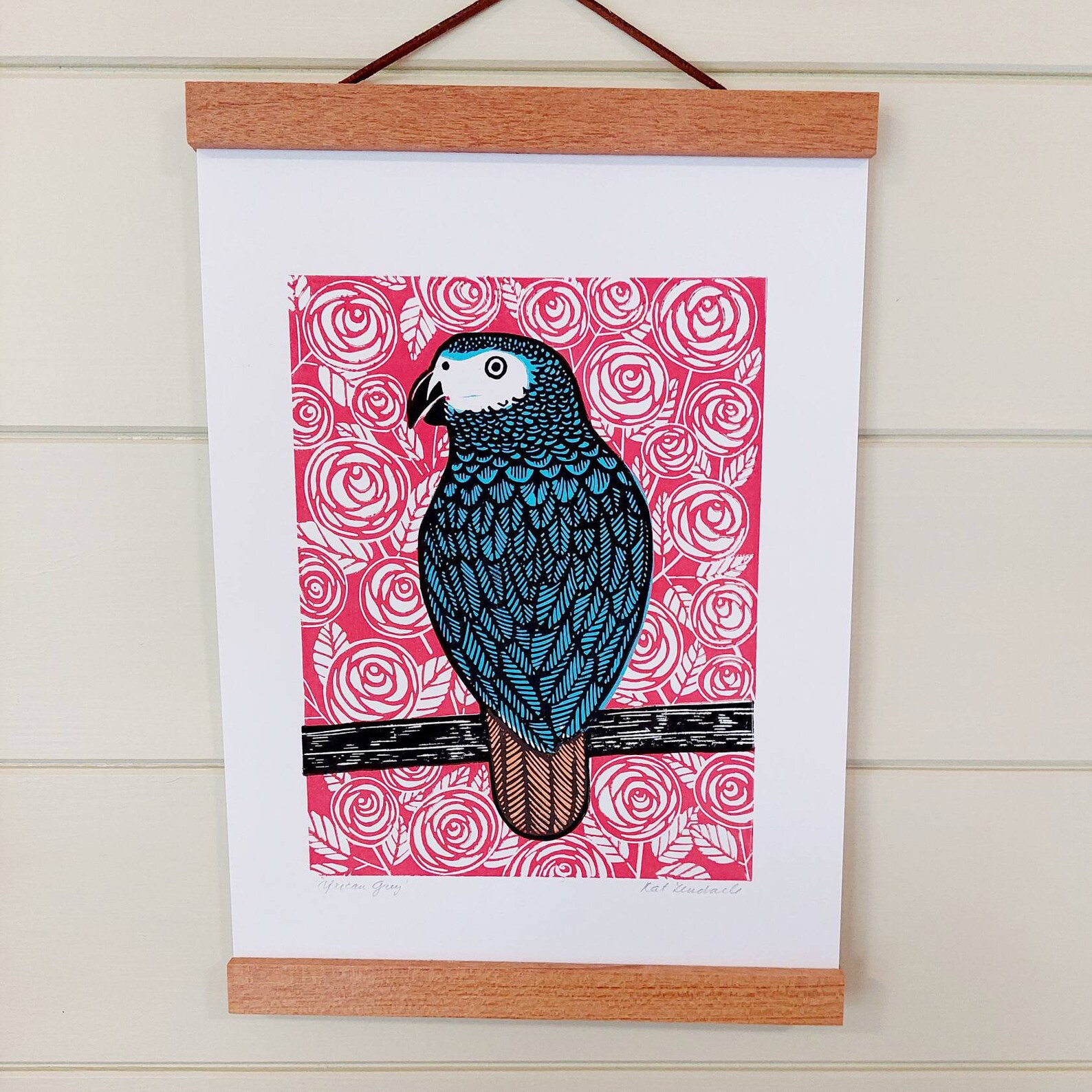 Linocut Print - Grey Parrot Linocut Print - Gift for Her - Gift for Him ...