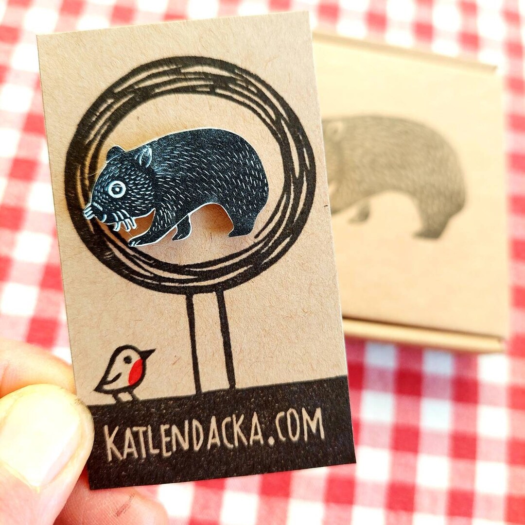 Wombat Pin, Wombat Badge, Jewelry, Wombat Jewellery, Linocut, Kat ...